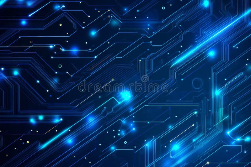 Glowing Blue Circuitry on Dark Background with Bright Connecting Lines ...
