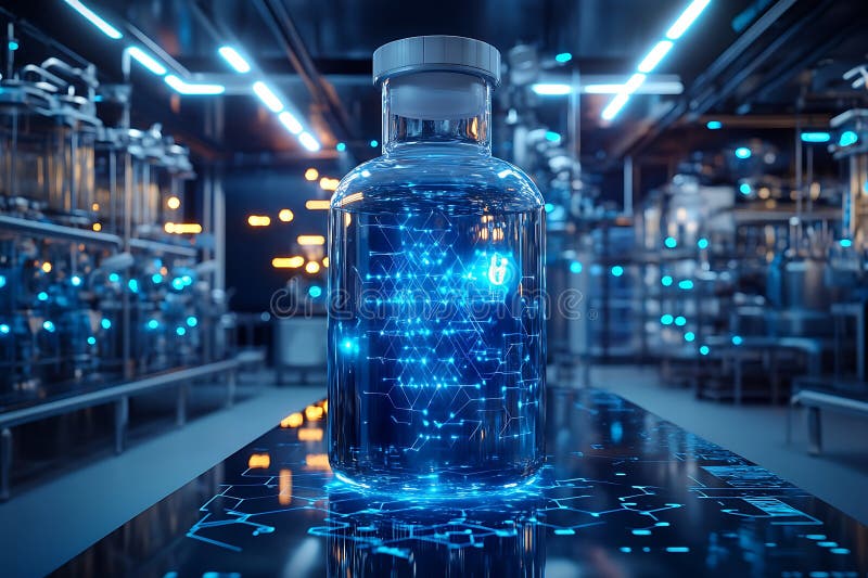 Glowing Blue Circuitry Inside Glass Bottle Lab Stock Illustration ...