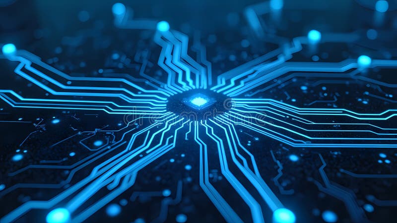 Glowing Blue Circuits Forming Abstract Network Dark Futuristic Setting ...