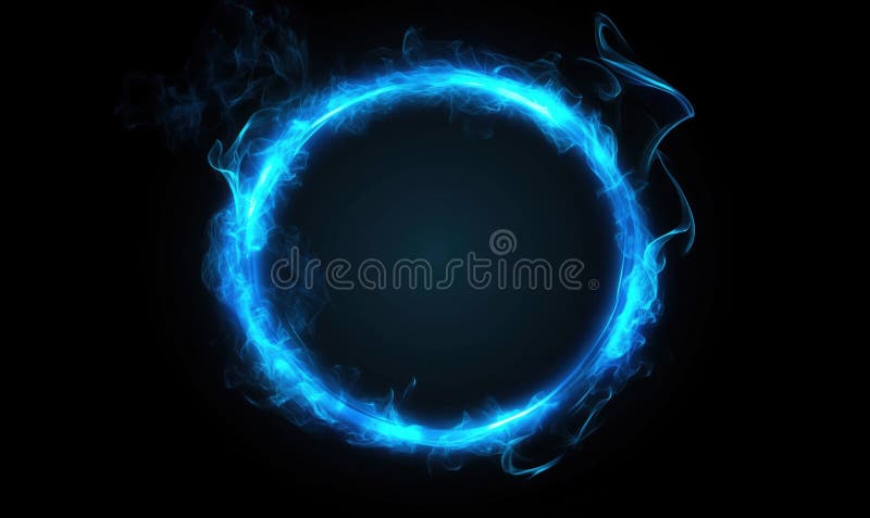 Glowing Blue Circular Flame Design with Smoke Effects on Black ...