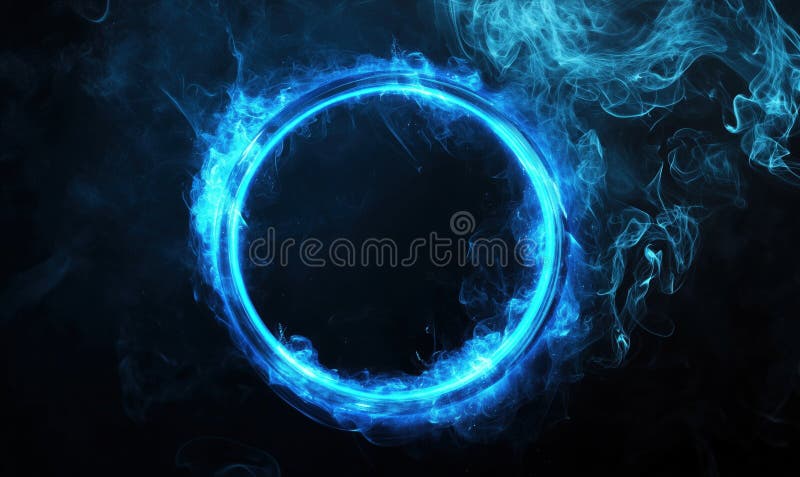 Glowing Blue Circular Flame Ring Smoke Effects Dark Background Stock ...