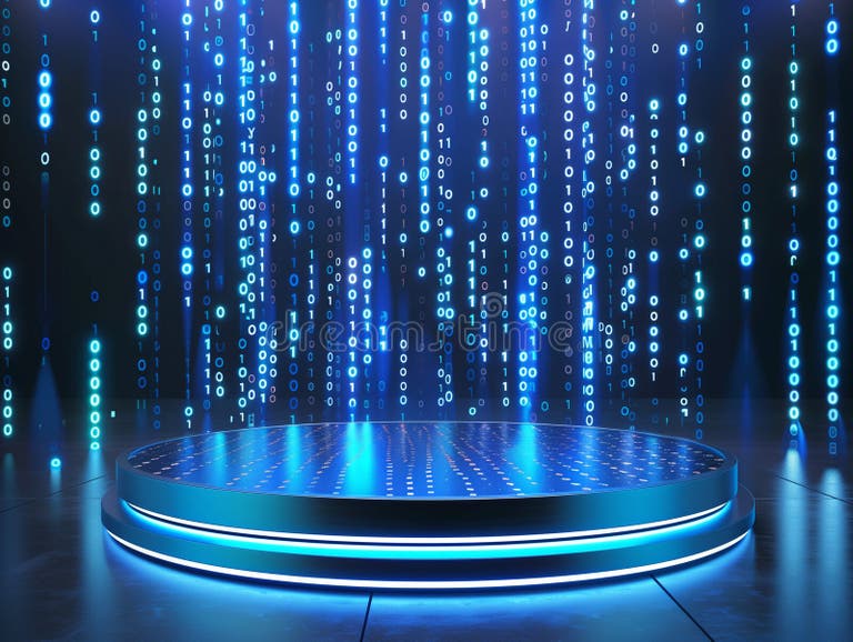 Glowing Blue Circular Platform with Falling Binary Code AI-generated ...