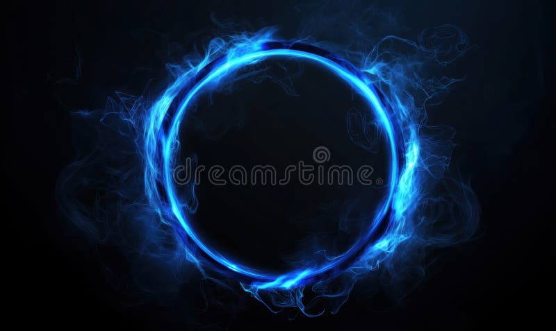 Glowing Blue Circular Smoke Ring Dark Background Digital Art Design ...