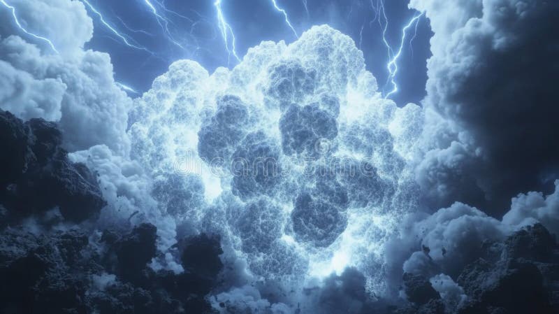 Glowing Blue Cloud Formation with Lightning at Night Stock Illustration ...