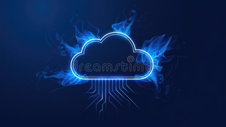 A Glowing Blue Cloud Icon with Circuit Lines, Symbolizing Cloud Computing and Digital Technology ...