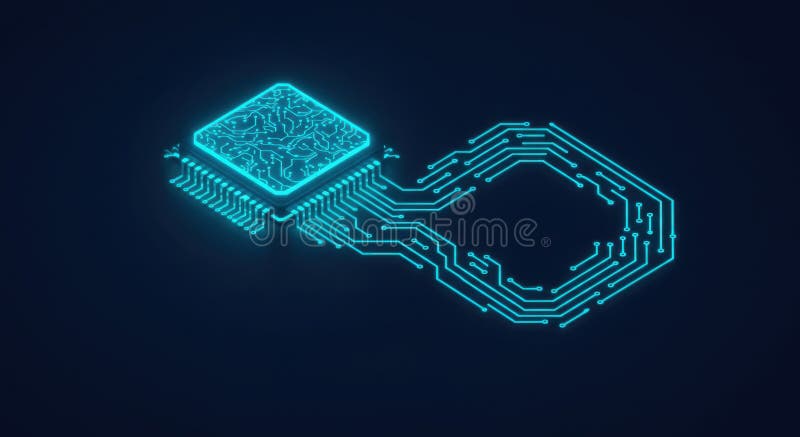 Glowing Blue Computer Chip Circuit Board Technology Illustration Stock ...