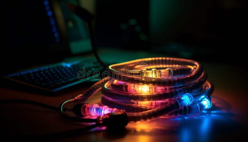Glowing Blue Computer Equipment Illuminates Dark Nightclub for ...