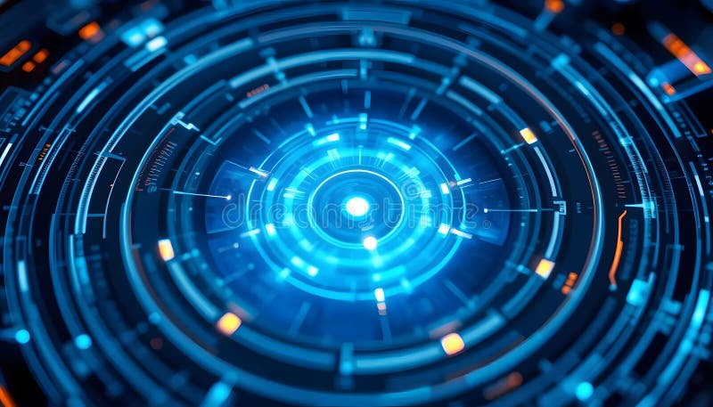 Glowing Blue Concentric Circles: Futuristic Tech Abstract Art Stock ...