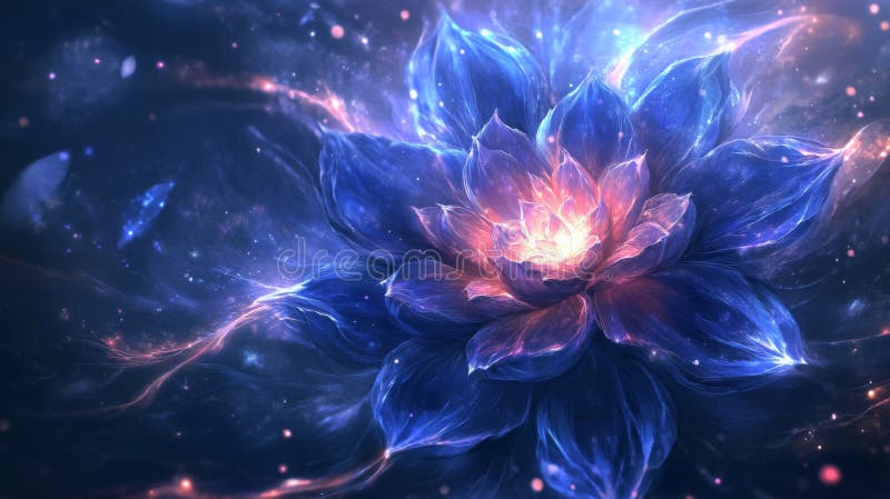 Glowing Blue Cosmic Flower in Dark Space Stock Illustration ...