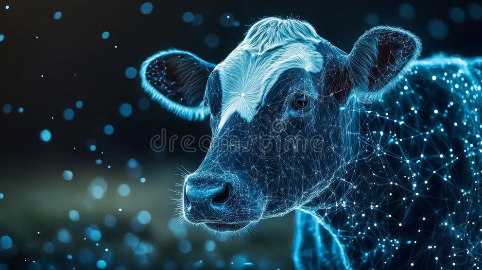 Glowing Blue Cow in Digital Art Style Stock Illustration - Illustration ...