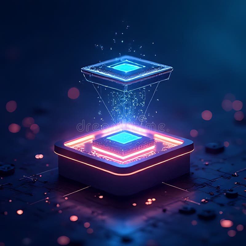 A Glowing Blue CPU Core Floats Above a Similar, Illuminated Base Stock ...