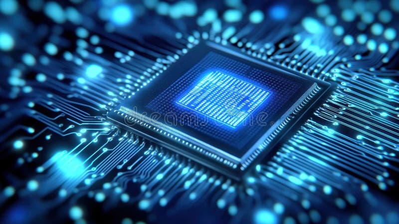 Glowing Blue CPU a Microscopic Dive into Computer Technology and ...