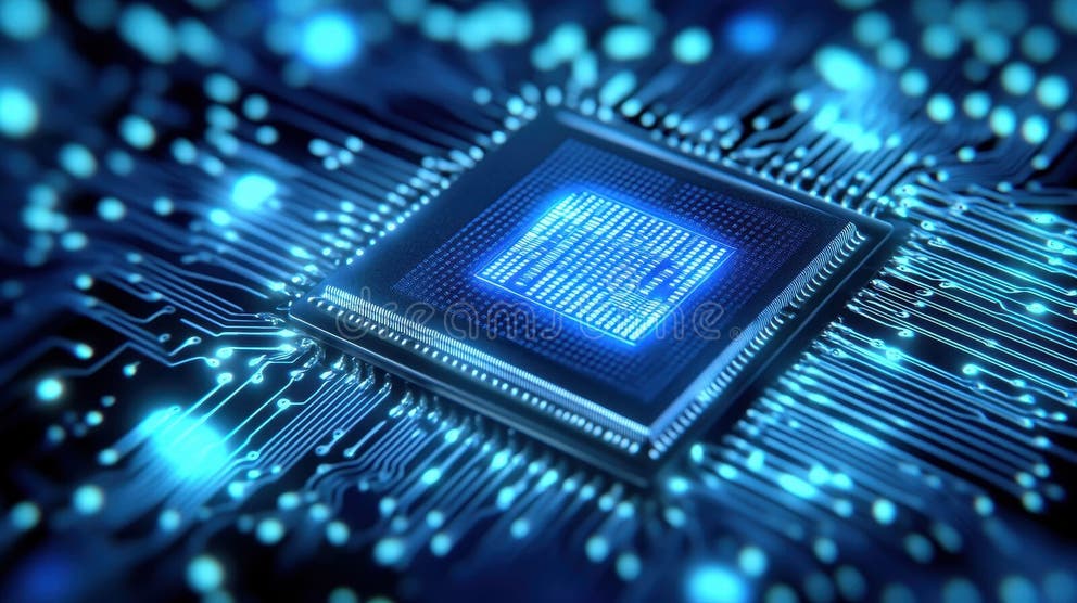 Glowing Blue CPU a Microscopic Dive into Computer Technology and ...