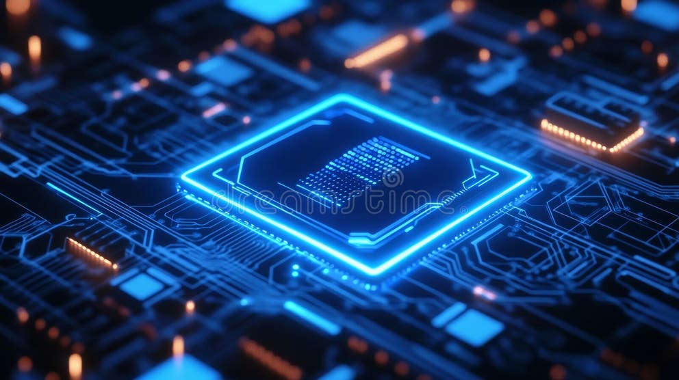 Glowing Blue CPU on Motherboard, Technology, Microchip Stock ...