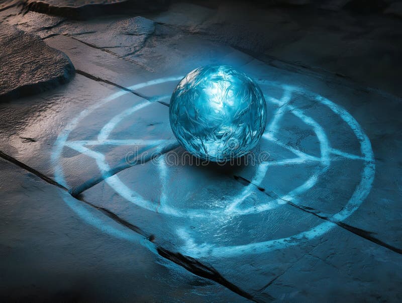 Glowing Blue Crystal on a Summoning Circle, Dark Setting Stock ...
