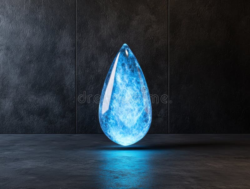 Glowing Blue Crystal Water Drop on Dark Background Stock Illustration ...