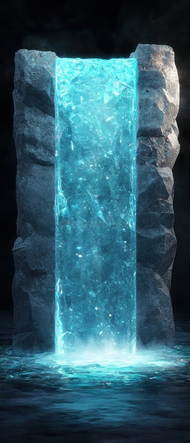 Glowing Blue Crystal Waterfall in Dark Cave Stock Illustration ...