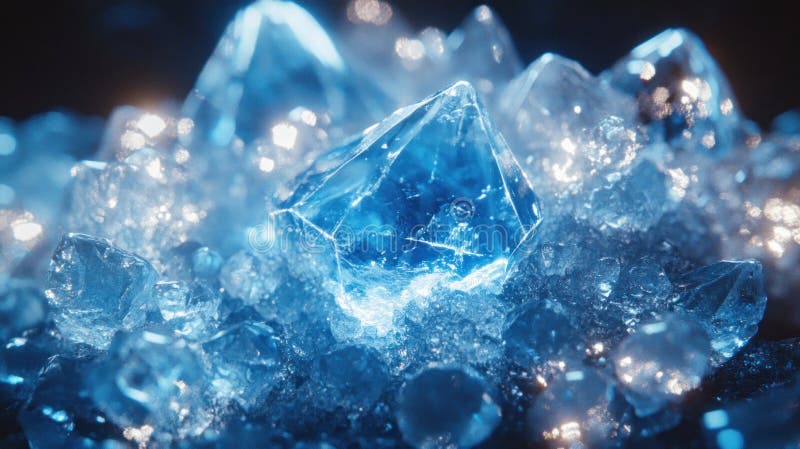 Glowing Blue Crystals on Dark Background Stock Illustration ...