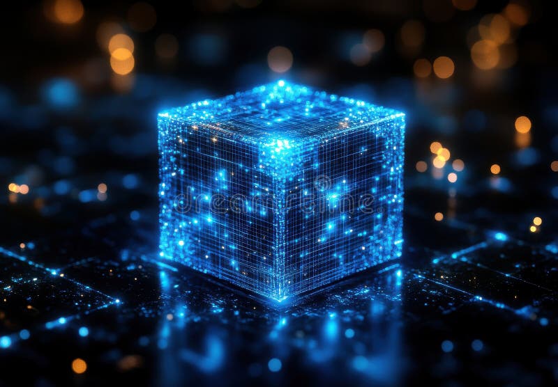 Luminous Blue Particle Cube Abstract Digital Art Stock Illustration ...