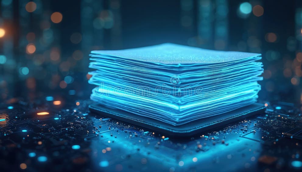 Glowing Blue Cube Stack Pyramid on Futuristic Dark Background. Digital ...