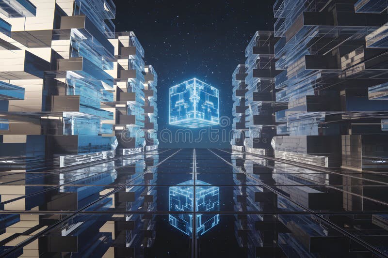 Glowing Blue Cube in Urban Scene Emphasizes Sci Fi Visuals with Spatial ...