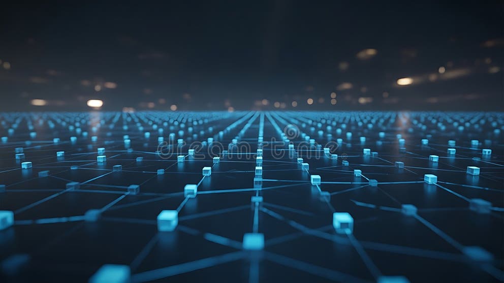 Glowing Blue Cubes Connected in a Digital Network Technology Stock Illustration - Illustration ...