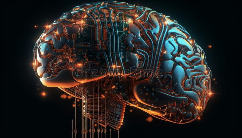 Glowing Blue Cyborg Brain Illuminates Futuristic Technology and ...