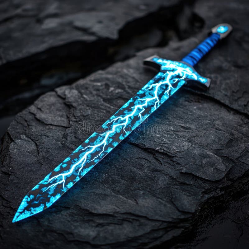 Glowing Blue Dagger on Dark Rock Surface Stock Illustration ...