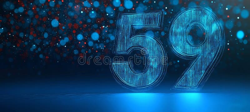 Glowing Blue Digital Abstract Background with Number 59 for Birthday ...
