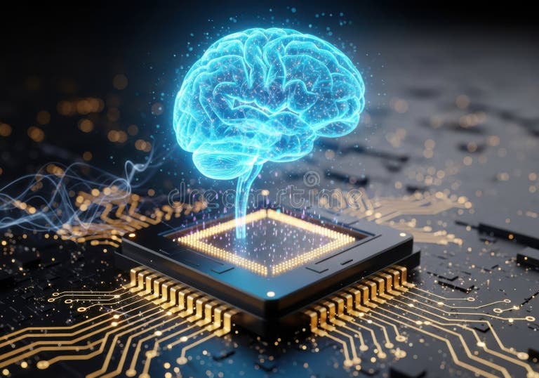 Glowing Blue Processor Chip Brain Stock Illustrations – 1,139 Glowing ...