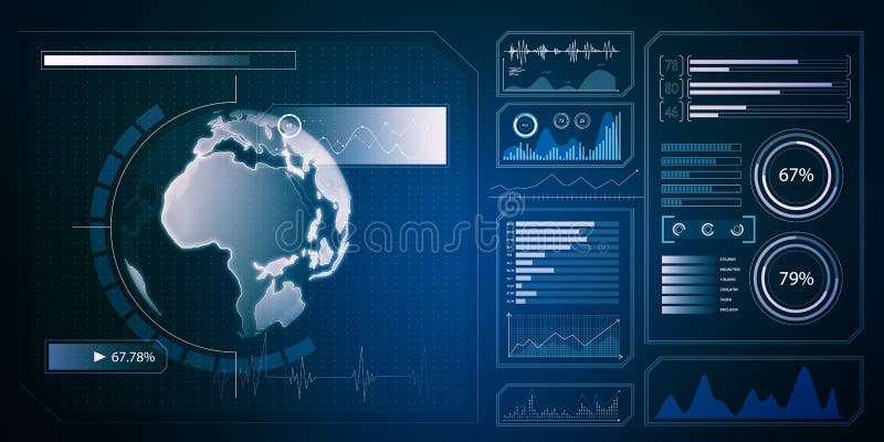 Glowing Blue Digital Business Screen Interface Backdrop with Globe and ...