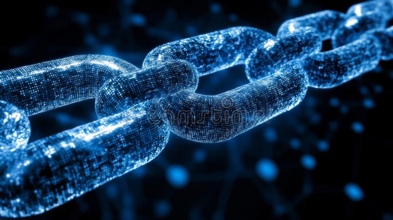 Glowing Blue Digital Chain Link Network Abstract Background Stock ...