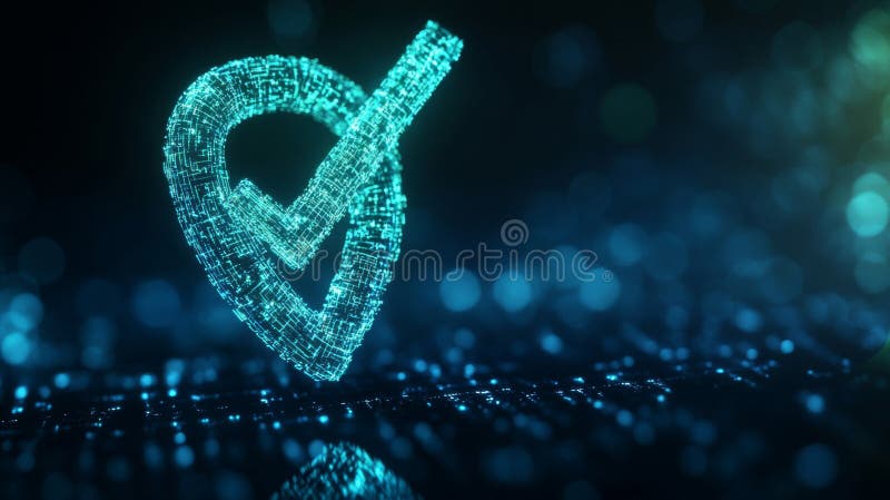 Glowing Blue Digital Check Mark Location Pin Stock Illustration ...