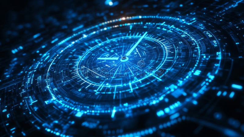 Glowing Blue Digital Clock Abstract Technology Background Stock ...