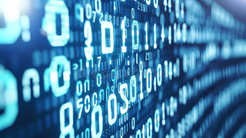 Glowing Blue Digital Data Code and Binary Numbers Stream Representing Technology and Information ...