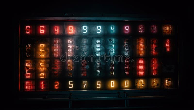 Glowing Blue Digital Display Showing Arrival Times Generated by AI ...