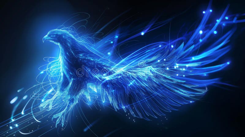Glowing Blue Digital Eagle in Flight Stock Photo - Image of wings, cyber: 322282980