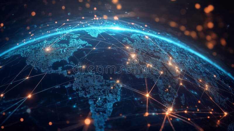Glowing Blue Digital Earth Network Connections Stock Illustration ...