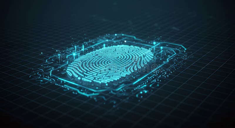 Glowing Blue Digital Fingerprint on Dark Grid Background Stock ...