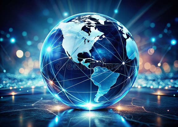 A Glowing Blue Digital Globe Exploring Vintage Futuristic Connectivity ...