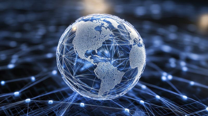 Glowing Blue Digital Globe Network Abstract Technology Stock ...