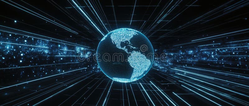 A Glowing Blue Digital Globe Surrounded by Lines of Code, Representing ...