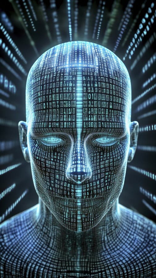 Glowing Blue Digital Head Abstract Portrait Stock Illustration ...