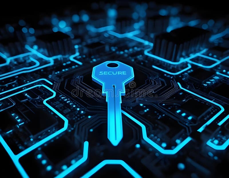 Glowing Blue Digital Key on Circuit Board, Importance of Cybersecurity ...
