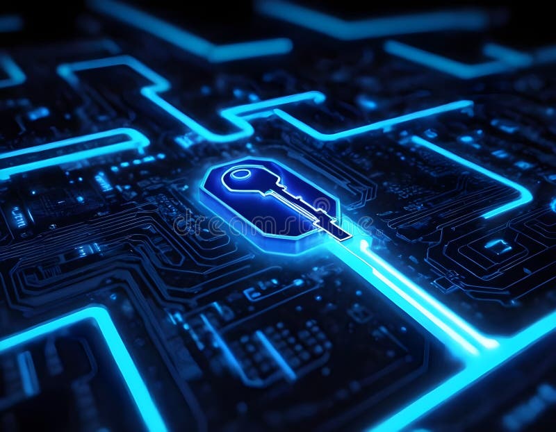 Glowing Blue Digital Key on Circuit Board, Importance of Cybersecurity ...