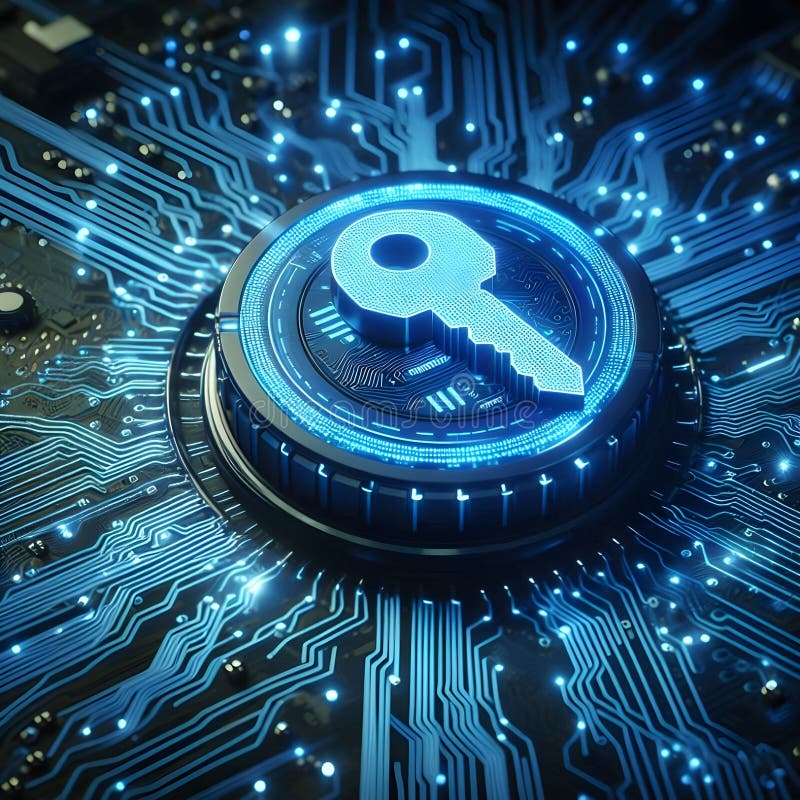 Glowing Blue Digital Key on Circuit Board, Importance of Cybersecurity ...