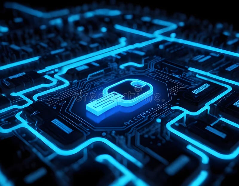 Glowing Blue Digital Key on Circuit Board, Importance of Cybersecurity ...