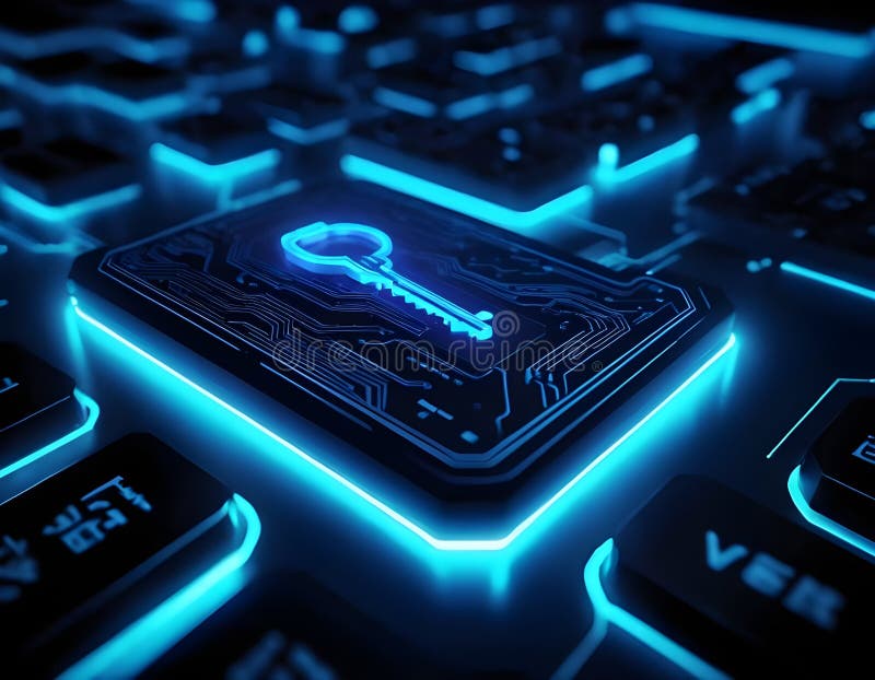 Glowing Blue Digital Key on Circuit Board, Importance of Cybersecurity ...