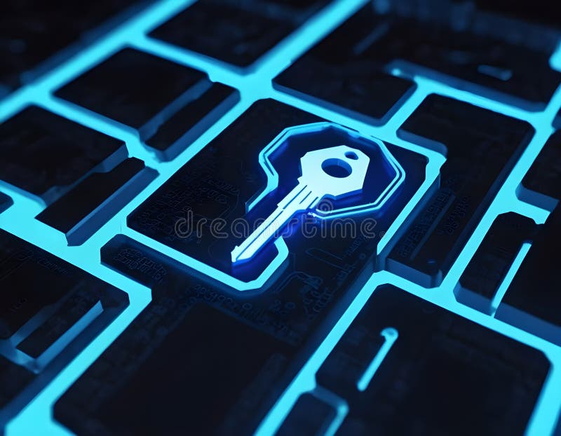 Glowing Blue Digital Key on Circuit Board, Importance of Cybersecurity ...