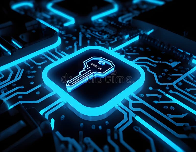 Glowing Blue Digital Key on Circuit Board, Importance of Cybersecurity ...